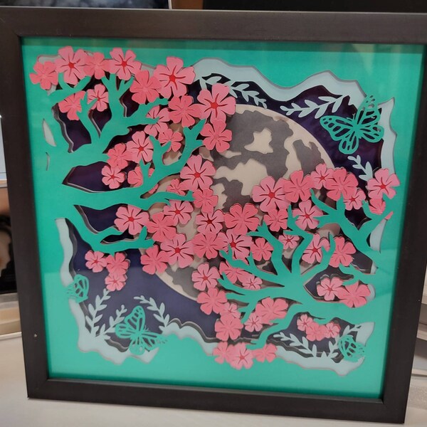 3d Cherry Blossoms Shadow Box Svg, Cherry Tree Shadow Box Svg, Spring ...