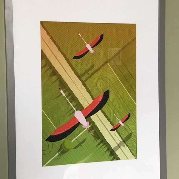 Flamingos Flying Overhead, Retro Midcentury 1960s Illustration Print ...