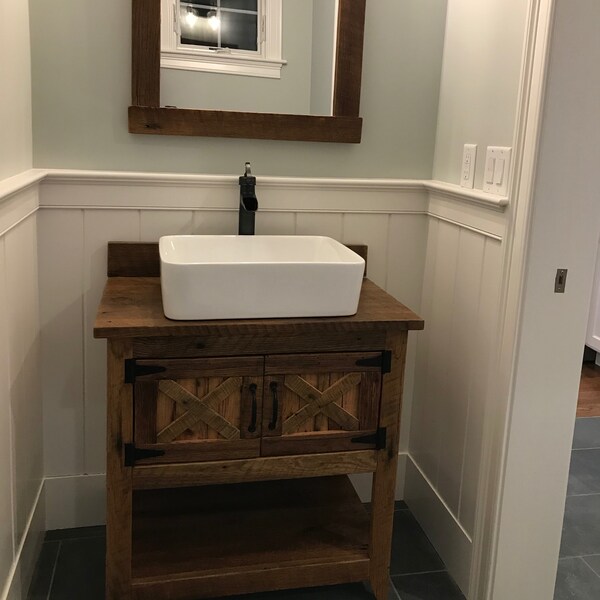 Rustic Barn Wood Vanity With Vessel Sink and Waterfall Faucet - Etsy