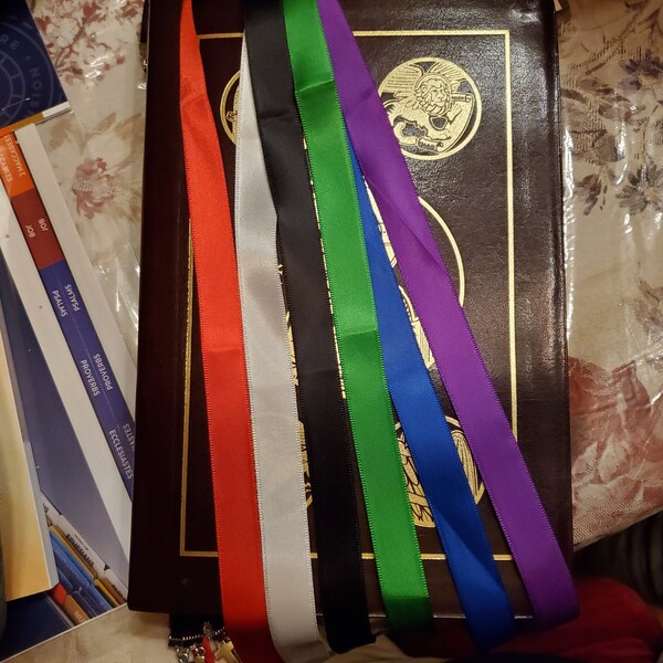 Custom Missal Ribbon Marker – 6 Satin Ribbons on Leather Tab – Altar ...