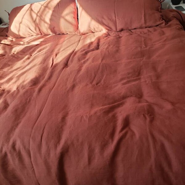 Rust Linen Duvet Cover and Pillowcases, Boho Linen Bedding Set, Linen ...