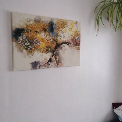 Tree Paint Splatter Golden Famous Framed Abstract Canvas Print Wall Art ...