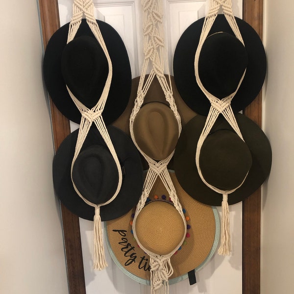 Boho Hat Rack, Macrame Hat Holder, Hat Organizer, Farmhouse Hat Hanger ...