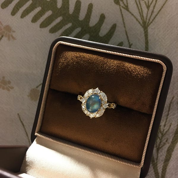 Victorian Vintage Natural Rainbow Moonstone Ring,10k 14K 18K Solid Gold ...