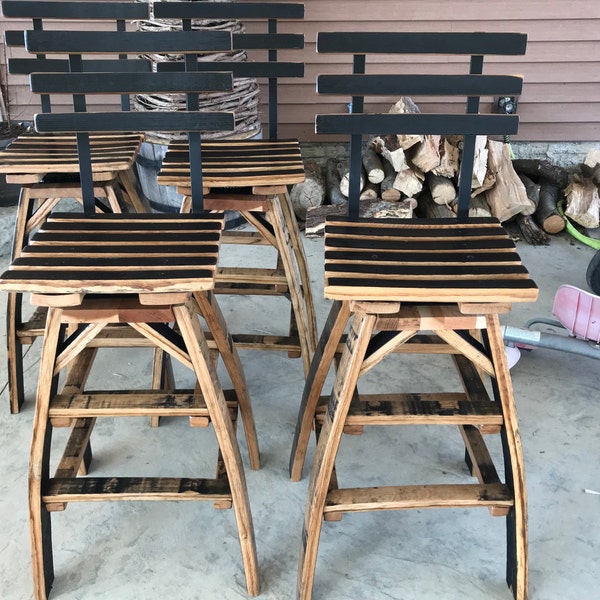 Whiskey Barrel Stave Bar Stools With Swivel Seats - Made Entirely of ...
