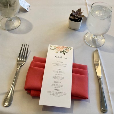 Peach Menu Card Template, Floral Menu Printable, Instant Download, 2 ...