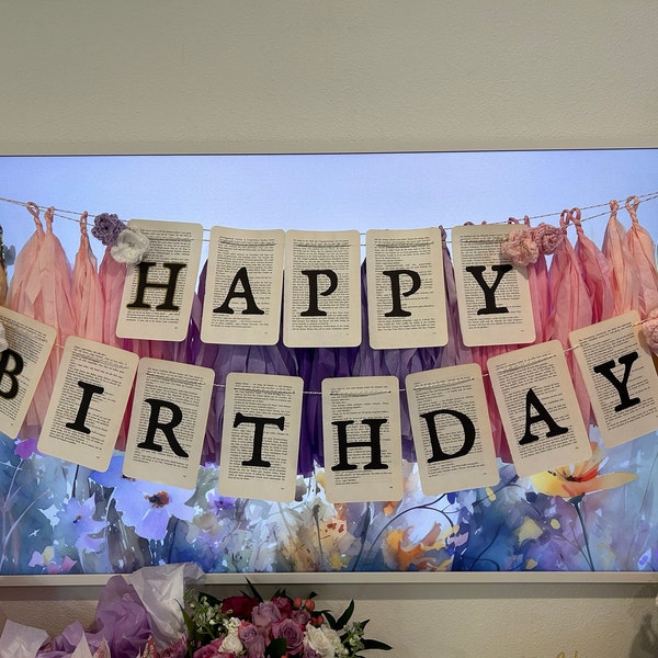 HAPPY BIRTHDAY BANNER, Handmade Vtg Book Page Banner, Book Birthday ...
