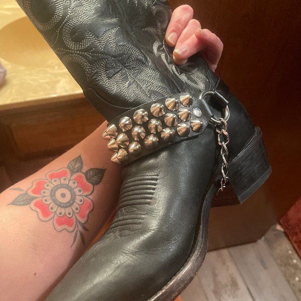 Bootstraps Boot Harness Handmade Genuine Leather Punk Studded Tall Uk ...