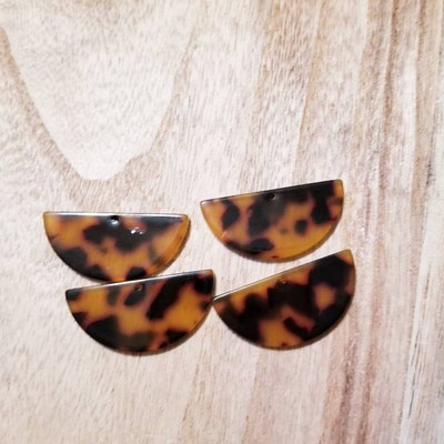 2 Tortoise Shell Half Disc Blanks, Large Half Circle Charm Acrylic ...