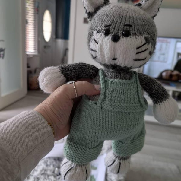 Cat Knitting Pattern, DIY Stuffed Animal,cat in Overall, Gift for Kids ...