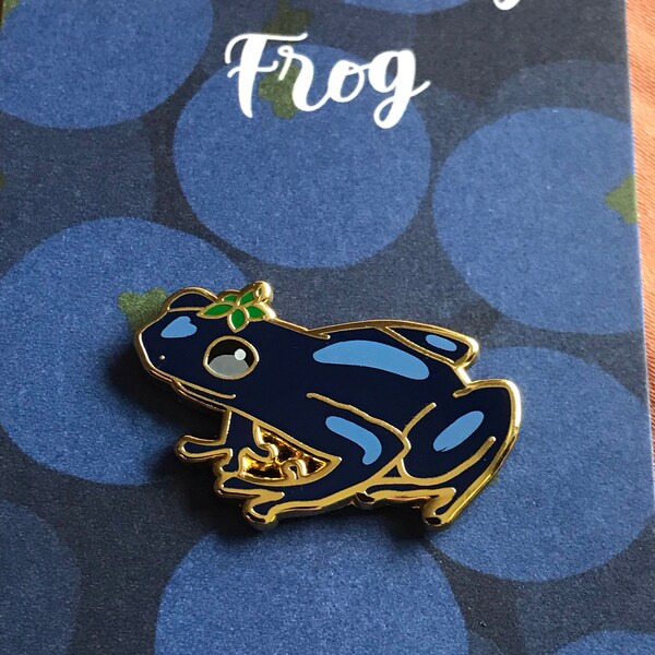 Blueberry Frog Enamel Pin, Shiny Gold Metal, Printed Details - Etsy