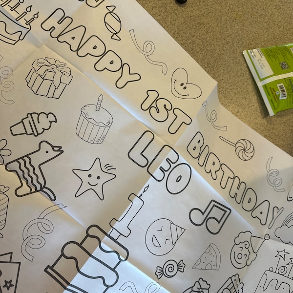 Birthday Party Giant Coloring Doodle Poster Paper Table Runner Birthday ...