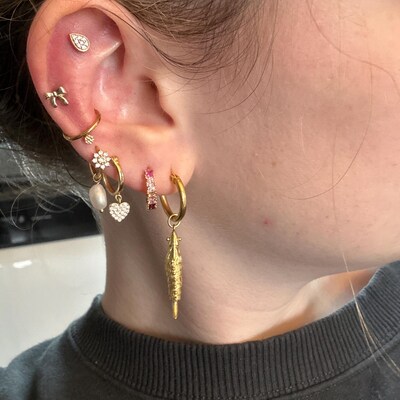 14K Solid Gold Triple Chain Attachment, Double Chain Piercing, Loop ...