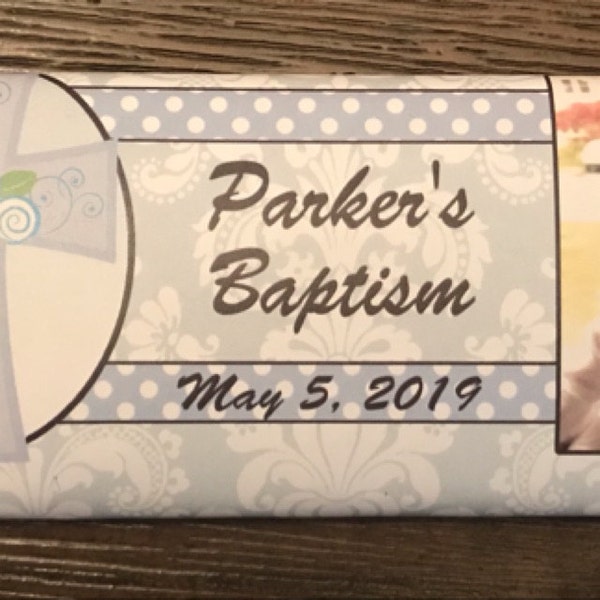 Editable Blue Damask Christening Candy Wrapper, Baptism Candy Bar ...