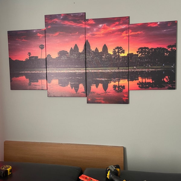 Red Full Moon Leafless Trees 4 Pieces Canvas Wall Art, Large Framed 4 ...