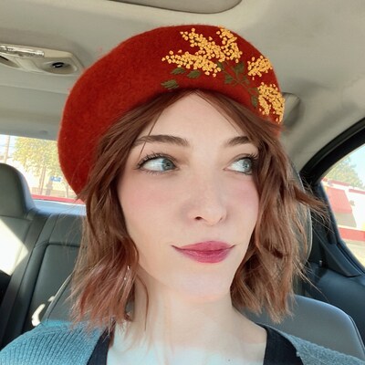 Hand Embroidered 100% Wool Flower French Beret, Custom Embroidered Hat ...