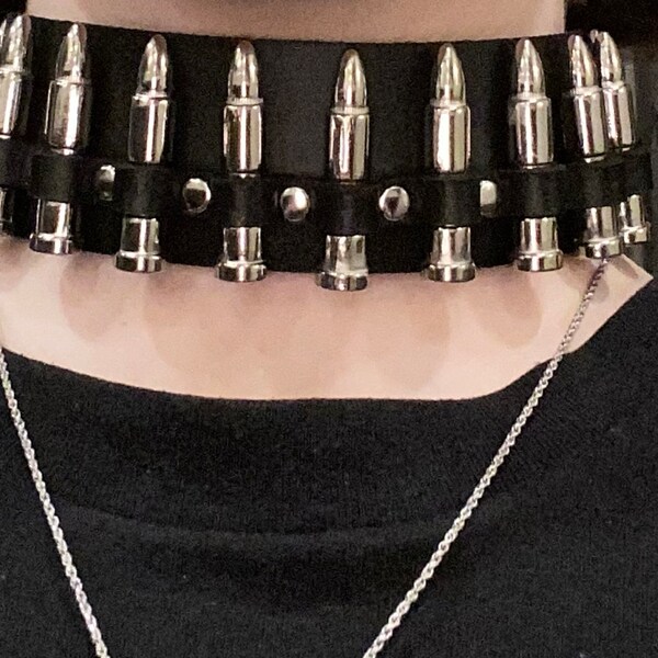Leather Choker With Bullets.gothic Punk Biker Cosplay - Etsy