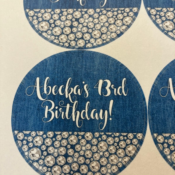 Denim & Diamonds Birthday Party Stickers or Favor Tags, Denim and ...