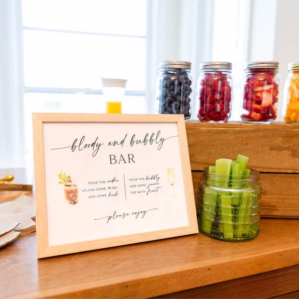Bloody and Bubbly Bar Sign, Modern Brunch and Bubbly Shower, Minimalist ...