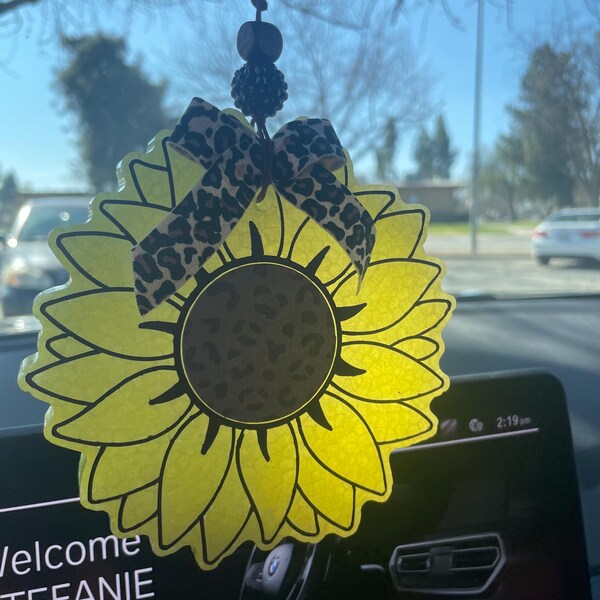 Large Sunflower Car Freshie Sunflower Car Accessories Leopard Print Car ...