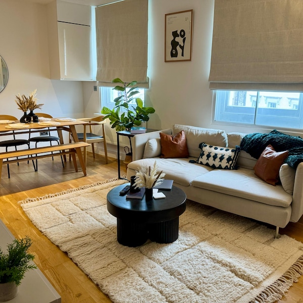 Bold Black Moroccan Rug - Handmade Dark Berber Carpet - Abstract Wool ...