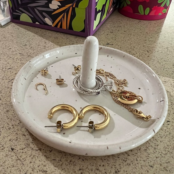 Speckled White Wedding Ring Holder - Ceramic Ring Holder - Wheel Thrown ...