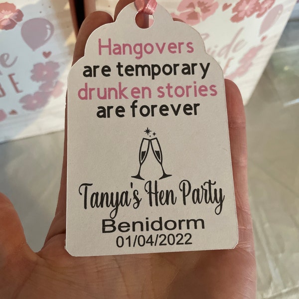 Personalised Hen Party Gift Tags, Hangover Tags, Hen Party Tags ...