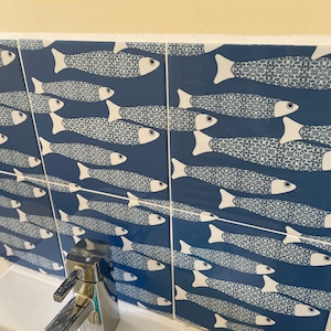 Sky-blue Fish Tile, Ocean Tile Feature Wall, Fish Decor, Pattern ...