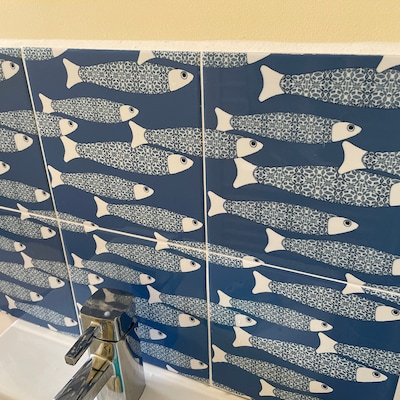 Sky-blue Fish Tile, Ocean Tile Feature Wall, Fish Decor, Pattern ...