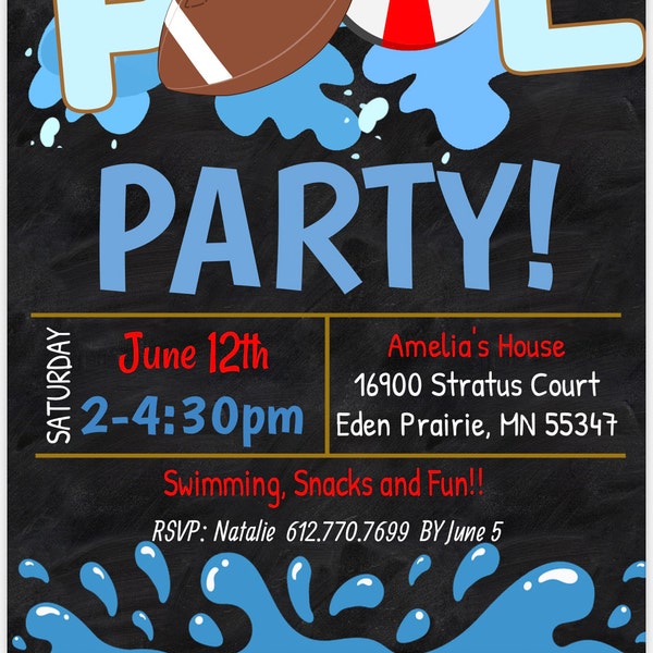 EDITABLE Summer Pool Football Party Invitation Printable Digital Invite ...