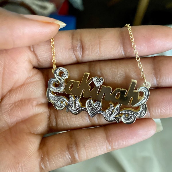 Personalized Double Name Plate in Sterling Silver With Gold Plated - Etsy