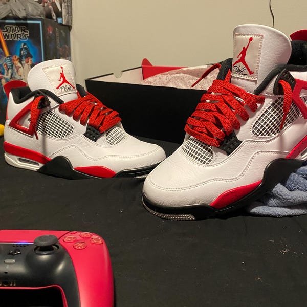 Jordan 4 Red Cement Shoelaces Thunder Fire Red Speckle Print Laces - Etsy