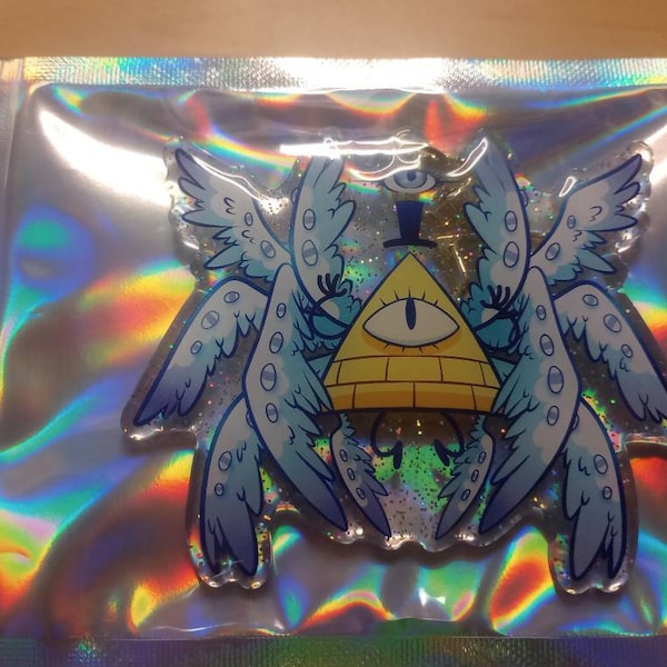 Biblically Accurate Bill Cipher Sparkly Keychain LARGE SIZE With Gold ...