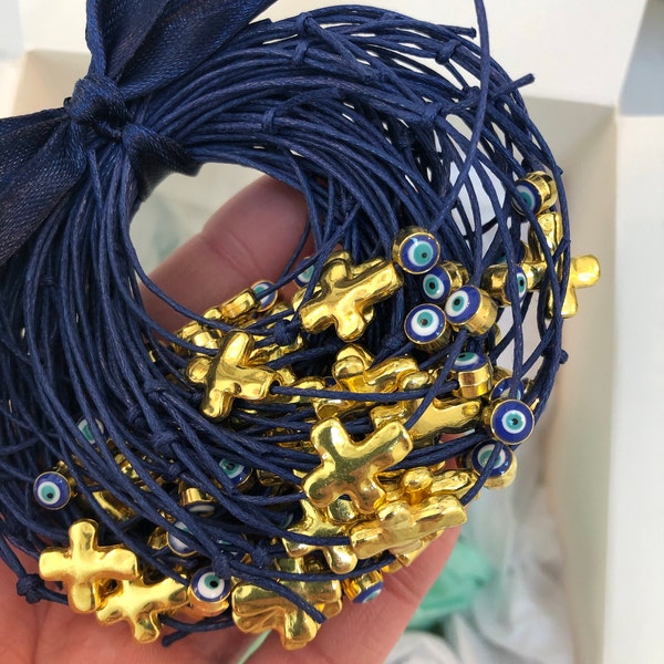 25 - Baptism Martyrika Witness Bracelets Gold Cross Tiny Evil Eye Bead ...