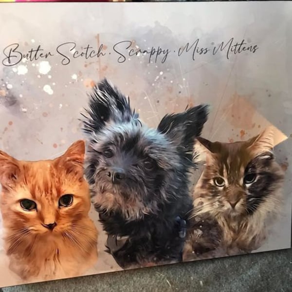 Multiple Pet Portrait Custom Dog Painting Watercolor, Multiple Dog ...