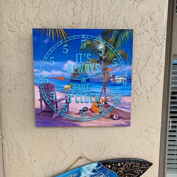 Tiki Bar Beach Clock, It's Always Five O'clock Decor - Etsy