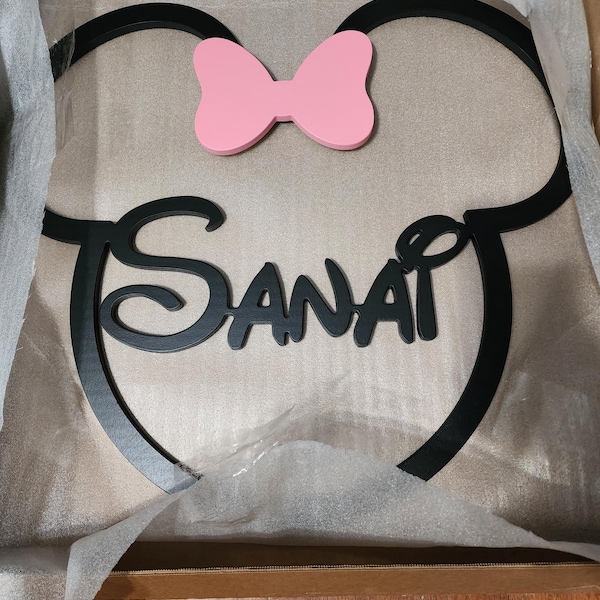 Disney Minnie Mouse Silhouette Name Decor, Wooden Minnie Mouse With Bow ...