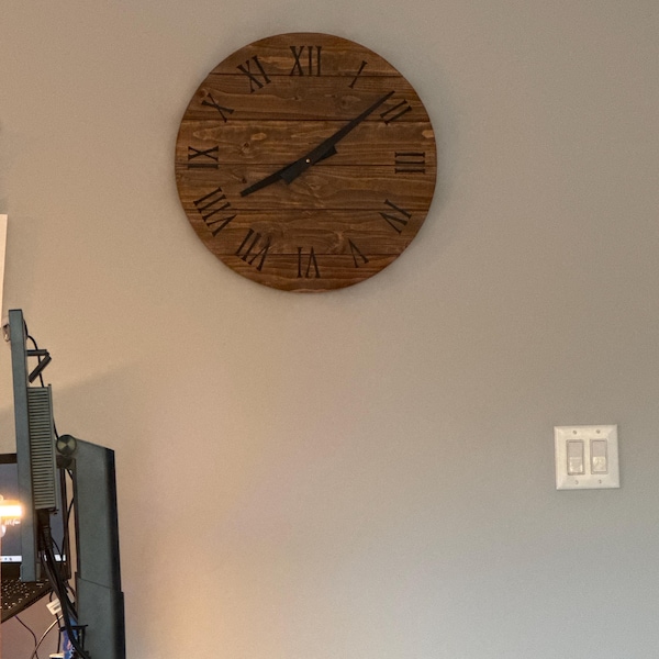 Large Modern Farmhouse Clock in Warm Coffee Stain, Rustic Round Wall ...