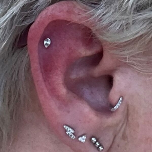 14K Solid Gold Drop Tragus Piercing / Minimalist Flat Back Helix ...
