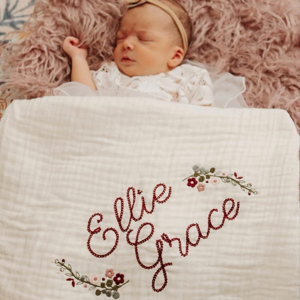 Personalized Embroidered Baby Receiving Blanket, Baby Blanket With Name ...