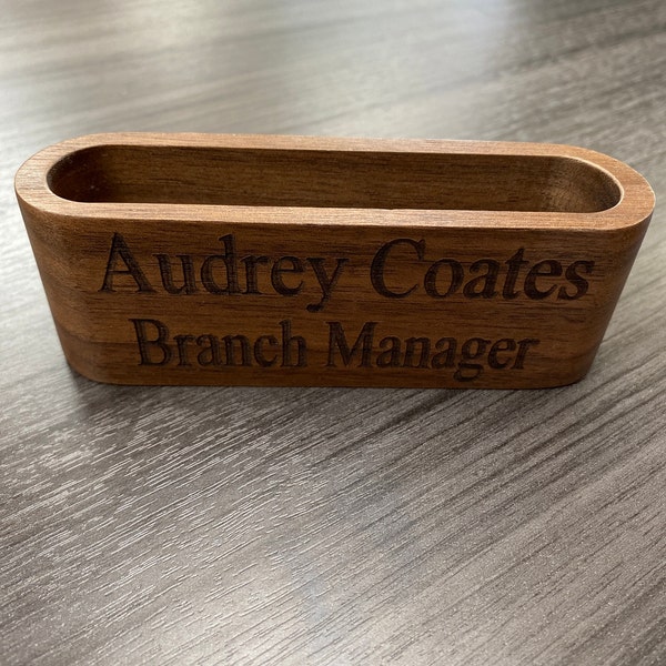 Desk Name Plate With Card Holder, Custom Name Sign, Personalized Wood ...