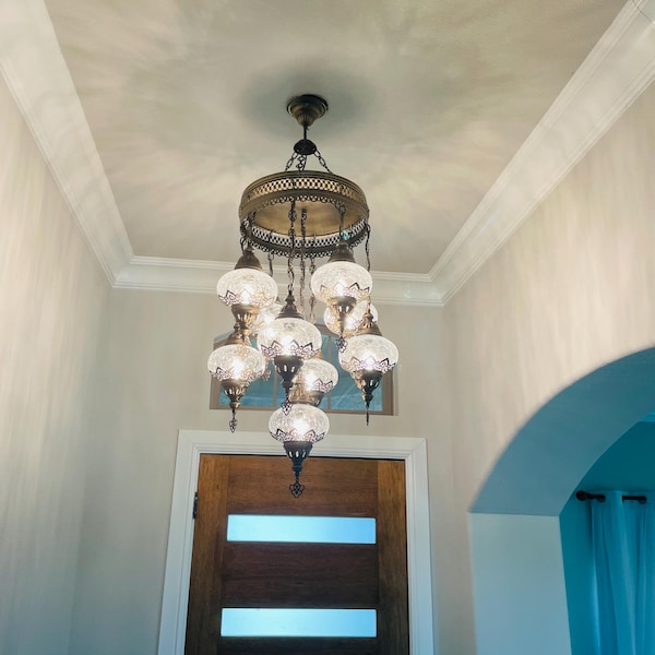 9 Globe Ottoman Chandelier, Clear Crackle Globe Mixed Chandelier ...