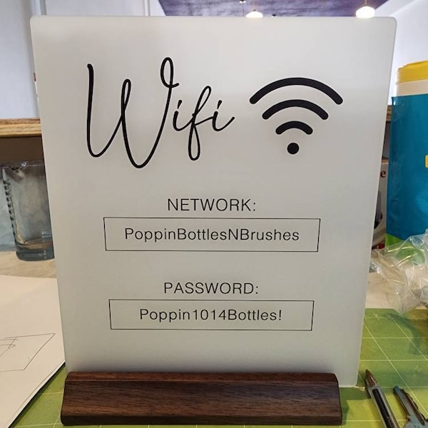Wifi Acrylic Sign W/ Wood Base - 6.5 X 7.75" Ice or Black Table Sign ...