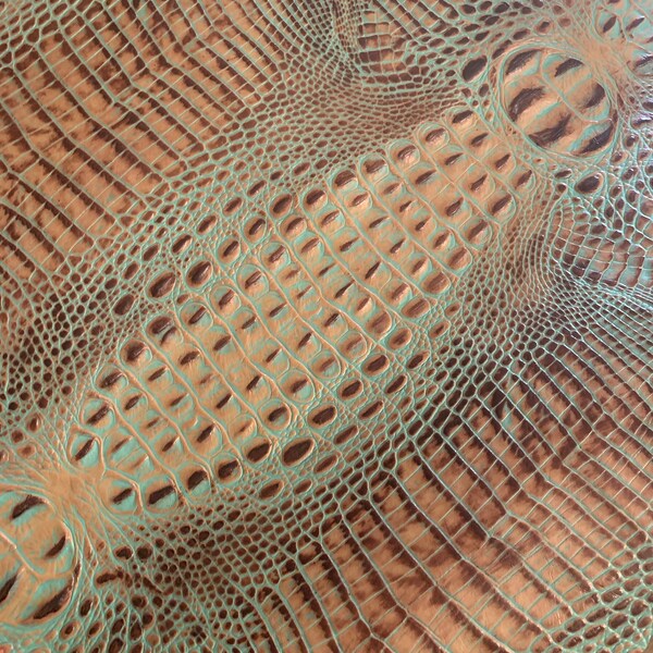 Embossed Leather Sheet, Crocodile Turquoise Brown, Cut to Size ...