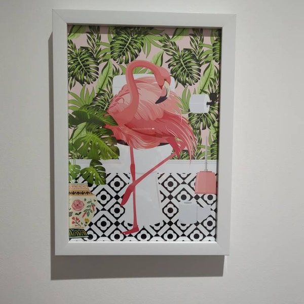 Pink Flamingo on Toilet Bathroom Print, Animal on Toilet Cloakroom Wall ...