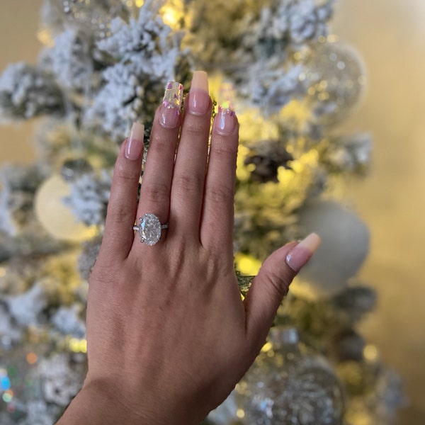 Huge 10ct Oval Crushed Ice Cut Moissanite Engagement Ring With Hidden ...