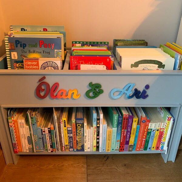 Tall Children's Montessori Grey Book Bin - Personalised Book Storage ...