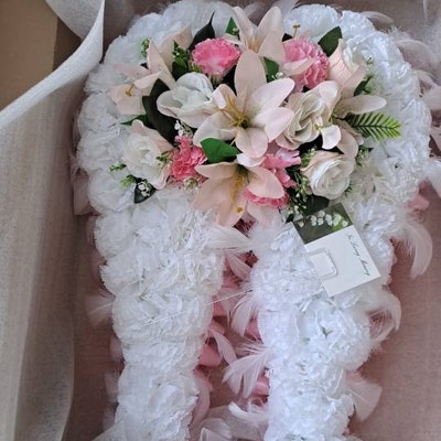 Angel Wings Funeral With Feathers Memorial Tribute Artificial Flowers ...