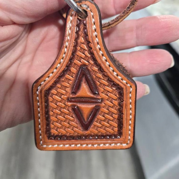 Handmade Leather Ear Tag Key Chains Personalized With Your Initials or ...