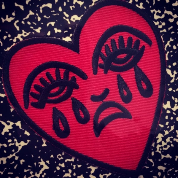Crying Heart Embroidered Patch - Iron on Patch Red & Black/white Sew on ...